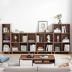 IOTXY Freestanding Open Cubes Bookcase - 2-Tier Floor Standing Wooden Storage Display Cabinet Organizer with Legs for Home Office, 6-Cubes Open Shelf Low Short Bookshelf, Walnut