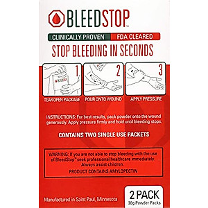 Bleedstop Stop Bleeding in Seconds Emergency First Aid for Home Kids and Family (2) 20g Powder Packets (1)
