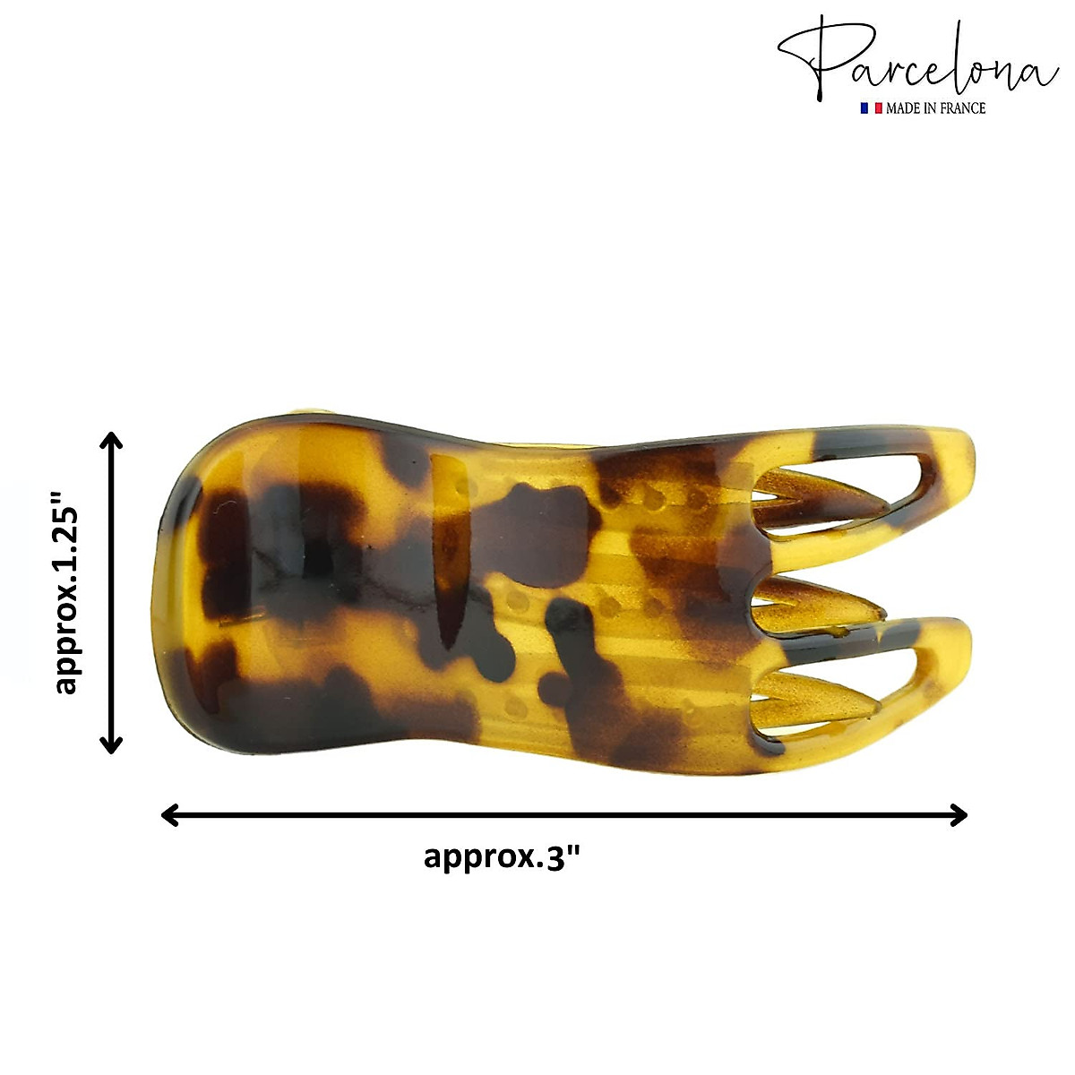 Parcelona French Simply Bear Paw Medium 3” Celluloid Acetate Side Slide In Jaw Yoga Fine Hair Claw Clip for Women and Girls (Light Tortoise Shell)