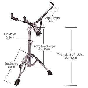 Snare Drum Stand, Concert Snare Drum Stands, Adjustable Snare Stand Tripod Double Braced Extended with Drum Stick Holder Fit 10''-14'' Dia Drums Pad, Height Range 18-25.6 Inches