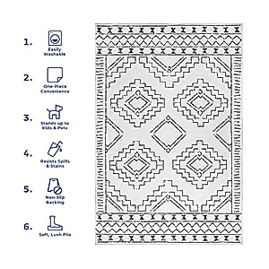 nuLOOM Noa Machine Washable Tribal Moroccan Ultra Thin Area Rug, 8x10, White
