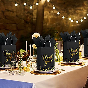 30 Pcs Thank You Gift Bags with Tissue Paper Gold Thank You Wedding Bags with Handle for Business, Shopping, Wedding, Baby Shower, Party Favors (Black Style)