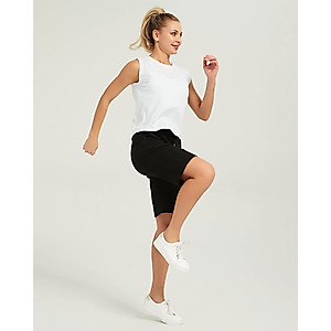 Stelle Womens Bermuda Knee Length Exercise Running Lounge Sweat Shorts with Deep Pockets (X-Large, 10" Black)