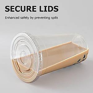 AOZITA [100 Sets] 24 oz Clear Plastic Cups With Lids and Straws, Disposable Cups With Lids for Iced Coffee, Smoothie, Milkshake and Cold Drinks