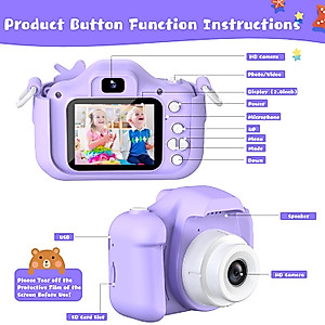 Dwfit Upgrade Selfie Kids Camera, Christmas Birthday Gifts for Boys Girls Age 3-12, HD Kids Digital Video Cameras for Toddler with Cartoon Soft Silicone Cover, Portable Toy for 3 4 5 6 7 8 Years Old