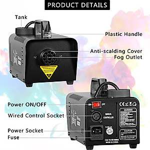 XWSTGEQ Fog Smoke Machine, 500 Watt Portable Smoke Machine with Wireless & Wired Remote Control for Halloween Wedding and Stage Effect