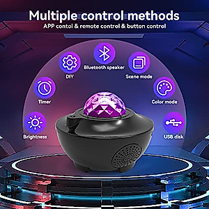 Star Projector, Galaxy Projector for Bedroom, with Bluetooth Speaker, Timer, Remote 3 in 1 Night Light Projector with LED Nebula Cloud/Moving Ocean Wave for Kids Teen Adult Bedroom Decor (Black)