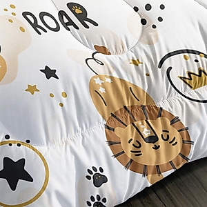 AILONEN Kids Lion Comforter Set Twin Size, 3 Pieces Kawaii Bed in a Bag,Cute Lion Kids Bedding Set for Boys Girls,Cartoon Animal Pattern Quilt with 2 Pillowcases