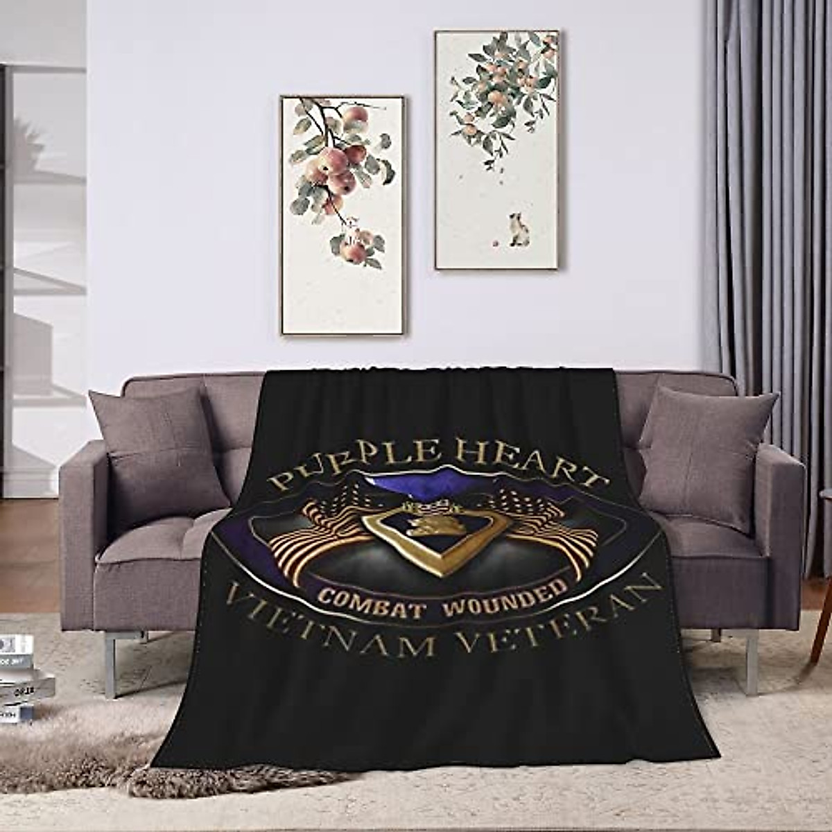 Purple Heart Vietnam Veteran Throw Blanket Flannel Fleece Boho Super Soft Cozy Warm Plush Bedding Lightweight Blankets for Couch Sofa Bed Adults Kids
