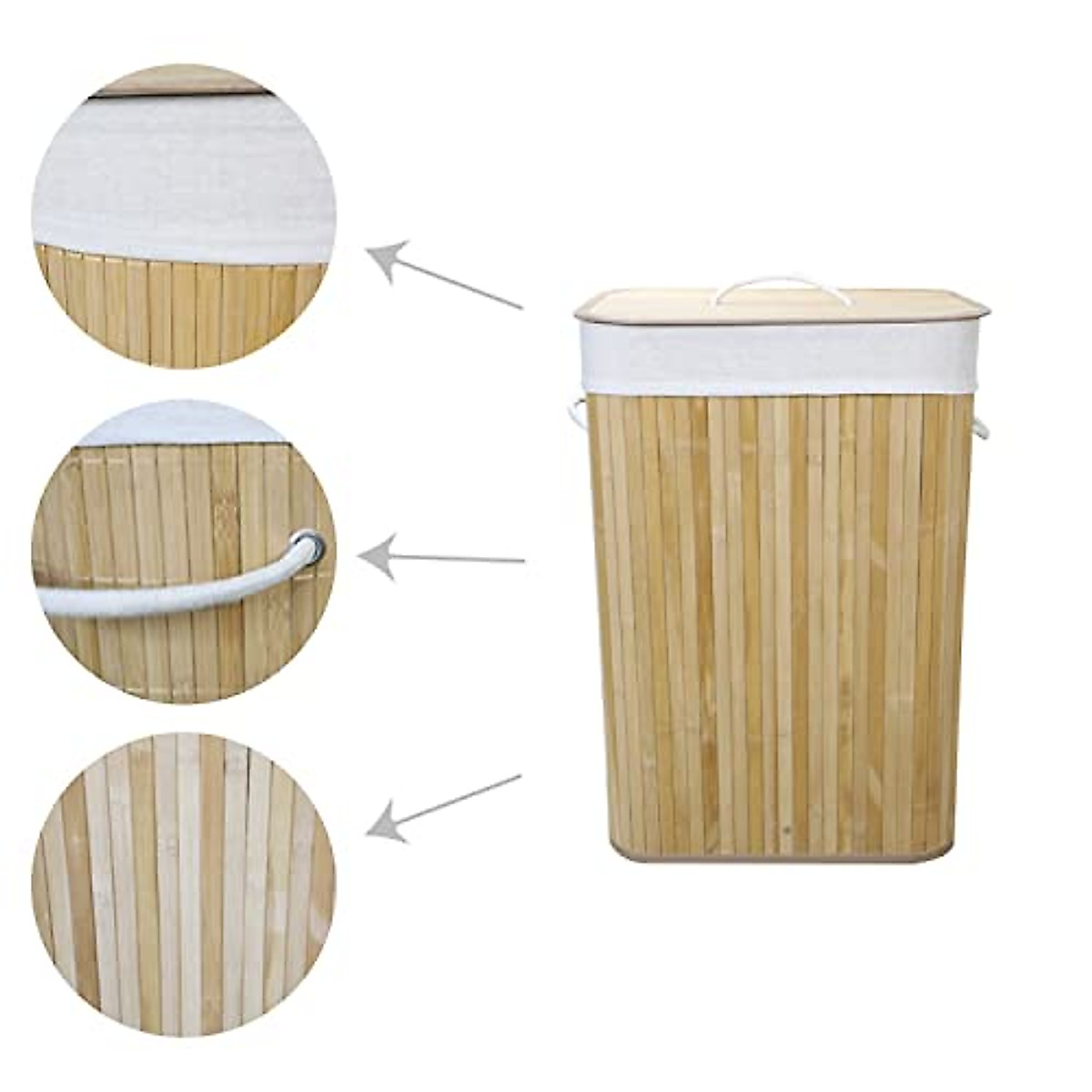 Clothes Laundry Hamper with 2 Removable Liner Bags,Handwoven Bamboo Laundry Basket with Easy Carry Handles