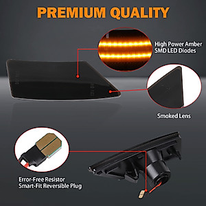LED Side Marker Lights for Ford Ranger Lariat XL XLT 2019 2020 2021 2022 Ranger Smoked Lens Black Side Markers Fender Lamp Full Amber LED Strip Front Bumper Side Marker Turn Signals Side Light Lamps
