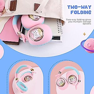 QearFun 7 Colors LED Light Up 3D Cat Headphones Bluetooth, Foldable Cat Ear Wireless On Ear Earphones Gaming Headset with Mic & 3.5mm Jack, Gifts for Kids/Teen Girls/Cat Lover/iPad/Tablet（Pink）