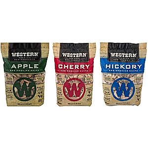Western Popular BBQ Smoking Wood Chip Variety Pack Bundle (3) - Popular Flavors - Apple & Hickory, with Cherry
