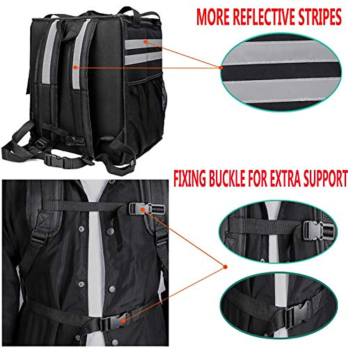 OGEFOTED Insulated Pizza Delivery Bag, Food Delivery Backpack, Leak-Proof Thermal Backpack,Soft Sided Cooler Grocery Backpack