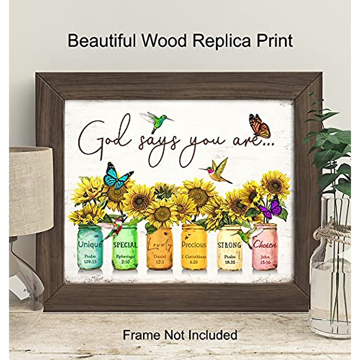 God Says You Are Wall Art Decor - Religious Scripture Encouragement Gifts for Women - Christian Affirmations - Rustic Inspirational Psalms Bible Verses - Catholic Gifts - Motivational Positive Quotes