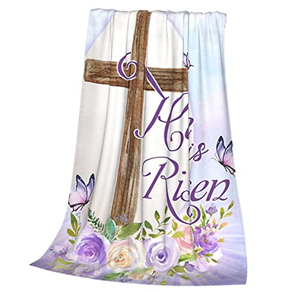 Gaotaju Flannel Fleece Blanket 40"X30" ，Easter Flag He is Risen Religious Sofa Throw Blanket Funny Ultra-Soft Travel Spring Blankets for Adult Keep Warm