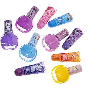 Townley Girl My Little Pony 10 Pcs Sparkly Cosmetic Beauty Makeup Set for Kids Girls Teen with 5 Pcs Lip Gloss, 5 Pcs Nail Polish & Nail Stickers Perfect for Parties, Sleepovers and Makeovers Age 3+