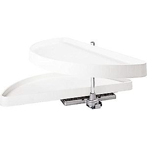 Hardware Resources 38" Plastic Lazy Susan Blind Corner Cabinet Organizer - Sturdy Polymer Plastic Trays, White Finish - Universal Design for Left & Right-Hand Cabinets - Fits 17.5" Cabinet Opening
