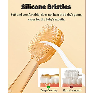 FOKiiBO Baby Silicone Toothbrush Set, Toothbrush + Tongue Brush + Baby Teether + Finger Toothbrush with Cup for Training Teething, 0-18M Infant Toddler Newborn Baby Teeth Brushes (Blue)