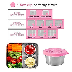 SOPHICO Salad Dressing Container To Go, Small Condiment Containers with Leakproof Silicone Lids, 1.6oz Kids Sauce Cups Stainless Steel Dips Food Storage for Lunch Box Picnic Travel (4 Color, 4 Pack)