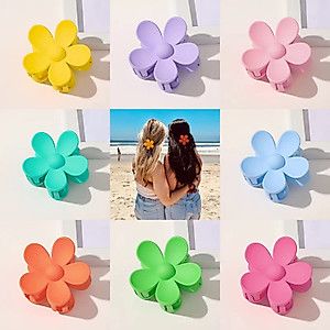 Flower Hair Clips 8PCS, Large Claw Clips for Women Girls Thick Thin Hair, Strong Hold Nonslip Big Dasiy Jaw Clamps Matte Hair Accessories 8 Colors