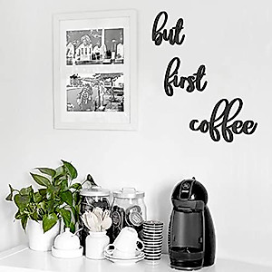 Huray Rayho Coffee Bar Kitchen Wall Decor Wood Signs But First Coffee Words Decorations for Home Decoration Art Kitchen Eating Area Breakfast Nook Cafe or Restaurants Diner, House Warming Gifts, Black