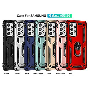 SunRemex Galaxy A53 5G Case [Military Grade] with Tempered Glass Protector & Kickstand - Red