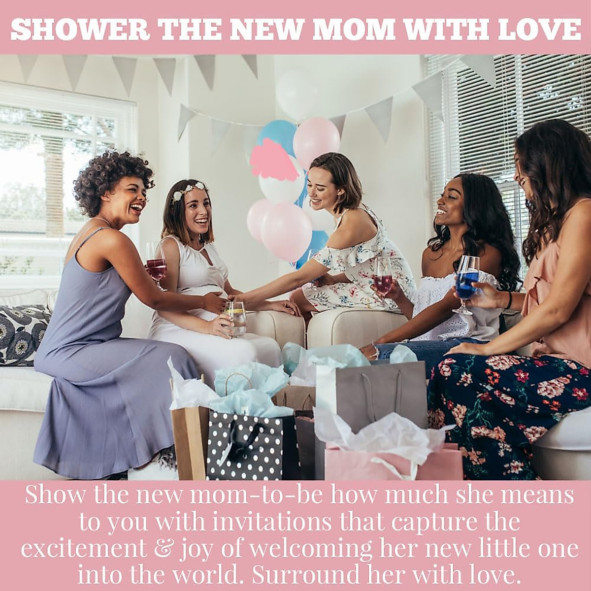 Amanda Creation Little Bunny Rabbit Baby Shower Invites for Girls, 20 5x7 Double Sided Fill In Pink Bunny Invitations with Twenty White Envelopes Floral Cards It’s A Girl