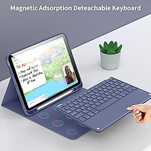 KENKE Keyboard Case for New iPad Air 11 Inch 2024 (M2) / iPad Air 5th Gen 2022 / Air 4th Gen 2020 10.9 Inch with Pencil Holder, Smart Magnetically Detachable Bluetooth Touchpad Keyboard, Purple