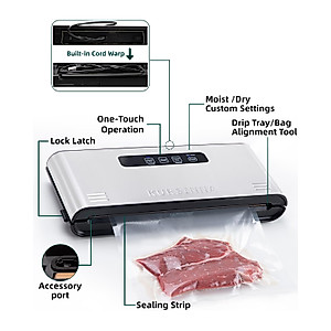𝐎𝐮𝐭𝐥𝐞𝐭 KURSINNA Automatic Vacuum Sealer Machine 90Kpa, Stainless Steel Food Sealer for Food Storage and Sous-Vide, Dry/Moist Mode Air Vacuum Sealing System (VS2350+Bags+Rolls)