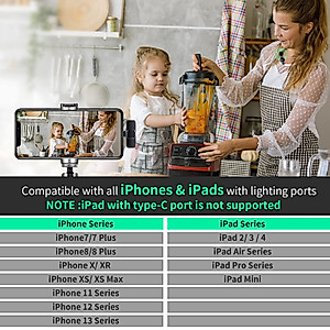 ERNSITNG Wireless Lavalier Microphone for iPhone iPad, Plug&Play Auto-syncs Clip-on Mini Mic for YouTube,TikTok,Facebook,Live,Zoom Video Recording,Noise Reduction(NO APP or Bluetooth Needed)