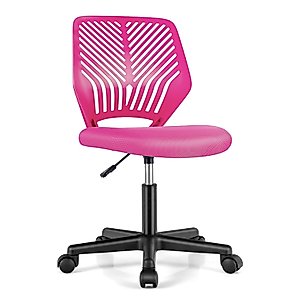 COSTWAY Height-Adjustable Ergonomic Kids Desk Chair, Swivel Armless Task Chair w/Universal Casters, Children Study Chair, Kids Mesh Computer Chair for Teens, Home, Office (Pink)