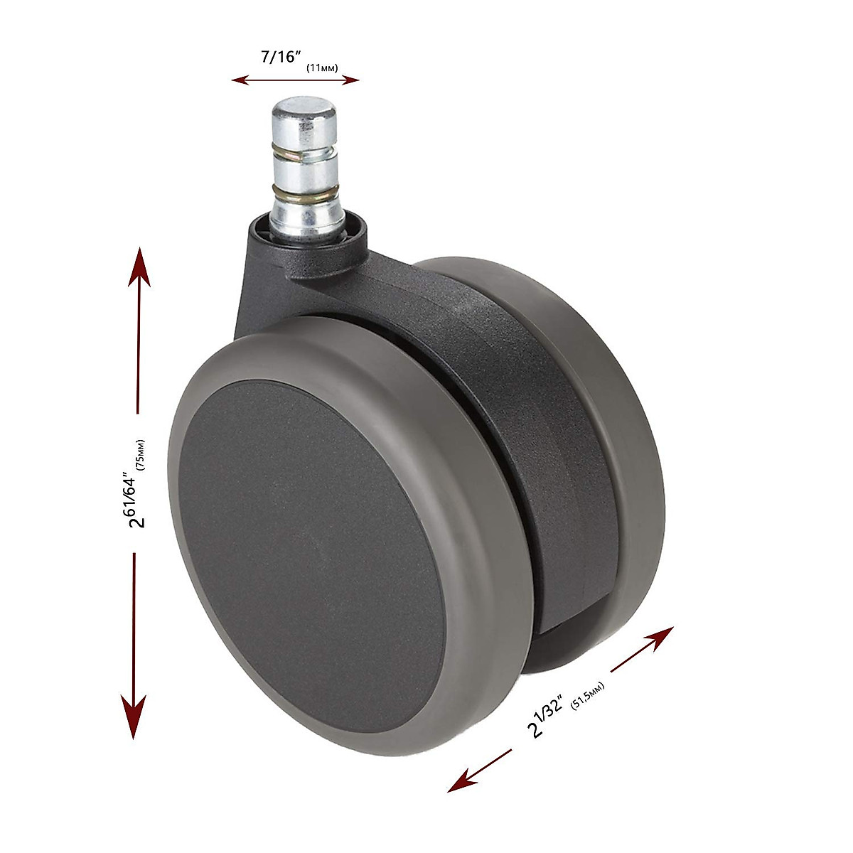 hjh OFFICE 3 inch Office Chair Caster Wheels 7/16 inch Stem Diameter (Set of 5) Casters for Hard Floors