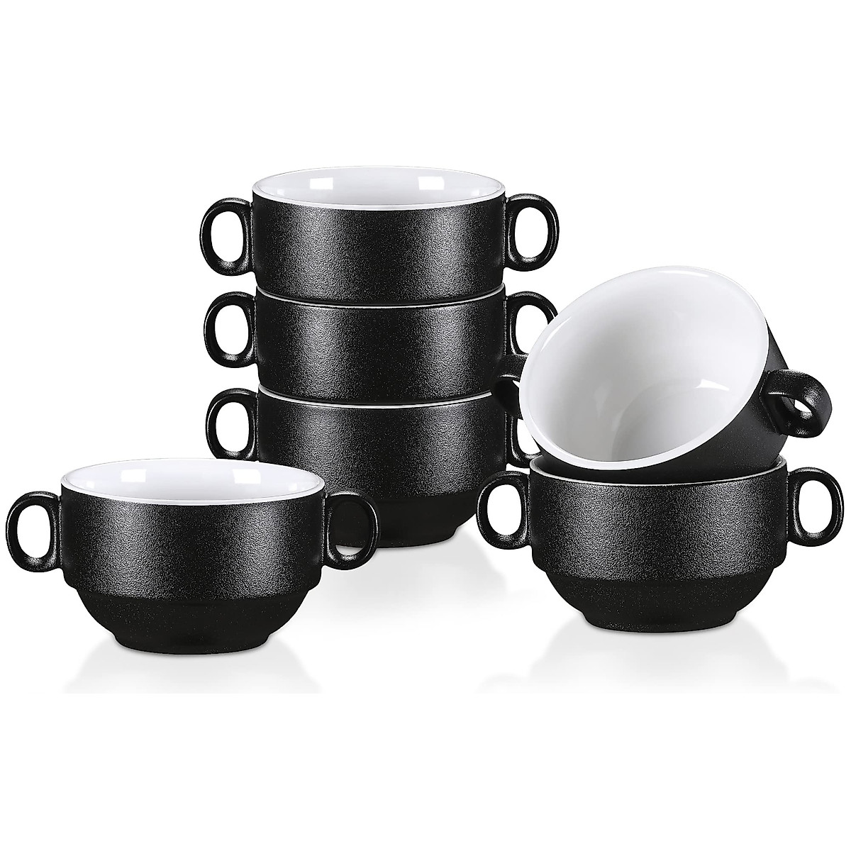 vancasso 6 Pieces Soup Bowls with Handles, 13 Oz Stoneware French Onion Soup Bowls, Microwave & Dishwasher Safe