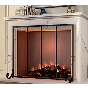 Fire Beauty Flat Panel Fireplace Screen Spark Guard Wrought Metal Gate Cover for Home, Decorative Mesh Fire Place Safety Fence,Baby Safe Spark Guard Protector