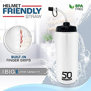 1 Liter Water Bottle with Straw | 6-Pack Hockey Water Bottle with Long Straw | Bulk Pack Easy Squeeze Bottles + Built In Finger Grip | BPA-Free Sports Water Bottle for Football, Lacrosse & Boxing | Made in USA
