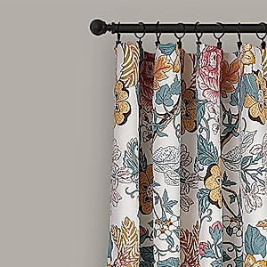 Lush Decor Sydney Curtains | Floral Garden Room Darkening Window Set for Living, Dining, Bedroom x 52”, Blue and Yellow, 108" L Panel Pair, Blue & Yellow