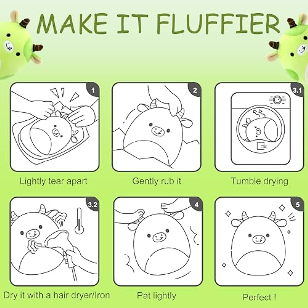 Gudisi Avocado Cow Plush Toy Pillow Cute Stuffed Animal Soft Plushie Doll Gift for Kids Boys Girls Green 8 inch