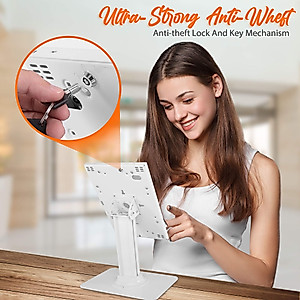 Pyle Anti Theft Tablet Security Stand - Table Mount Desktop Ipad Kiosk Stand w/Lock and Key Mechanism, 90° Rotate 75° Tilt - iPad, iPad Air, iPad Pro, Samsung Galaxy Tab A (2023) PSPADLK18, White