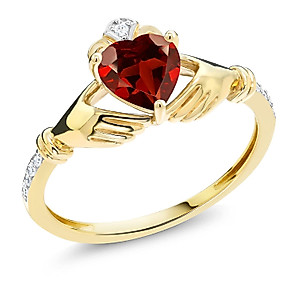 Gem Stone King 10K Yellow Gold Engagement Ring Promise Claddagh Irish Celtic Ring Customized and Personalized Birthstone and Diamond Accent Heart Shape Build Your Own For Her Heart Ring (Size 7)