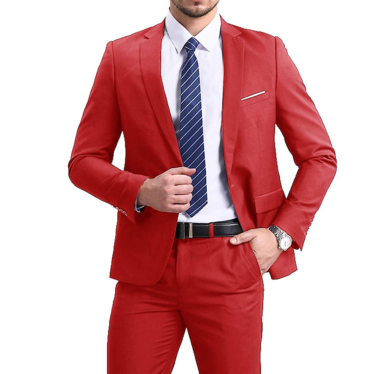 YFFUSHI Men Slim Fit One Button Blazer Jacket Casual/Party Sport Coat,Red,Small