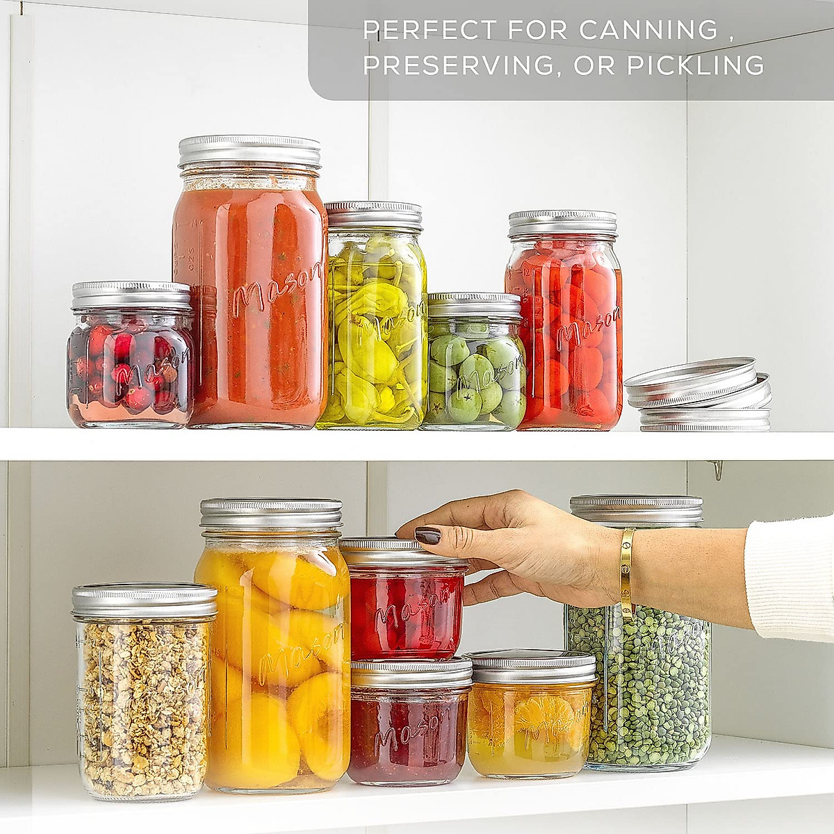 16 Oz Mason Jars With Lids, Labels and Measures! 6-Pack Regular Mouth Mason Jars, Glass Jar with Lid and Band. Airtight Canning Jars, Overnight Oats Jars, Salad Jars, Sourdough Starter Jar