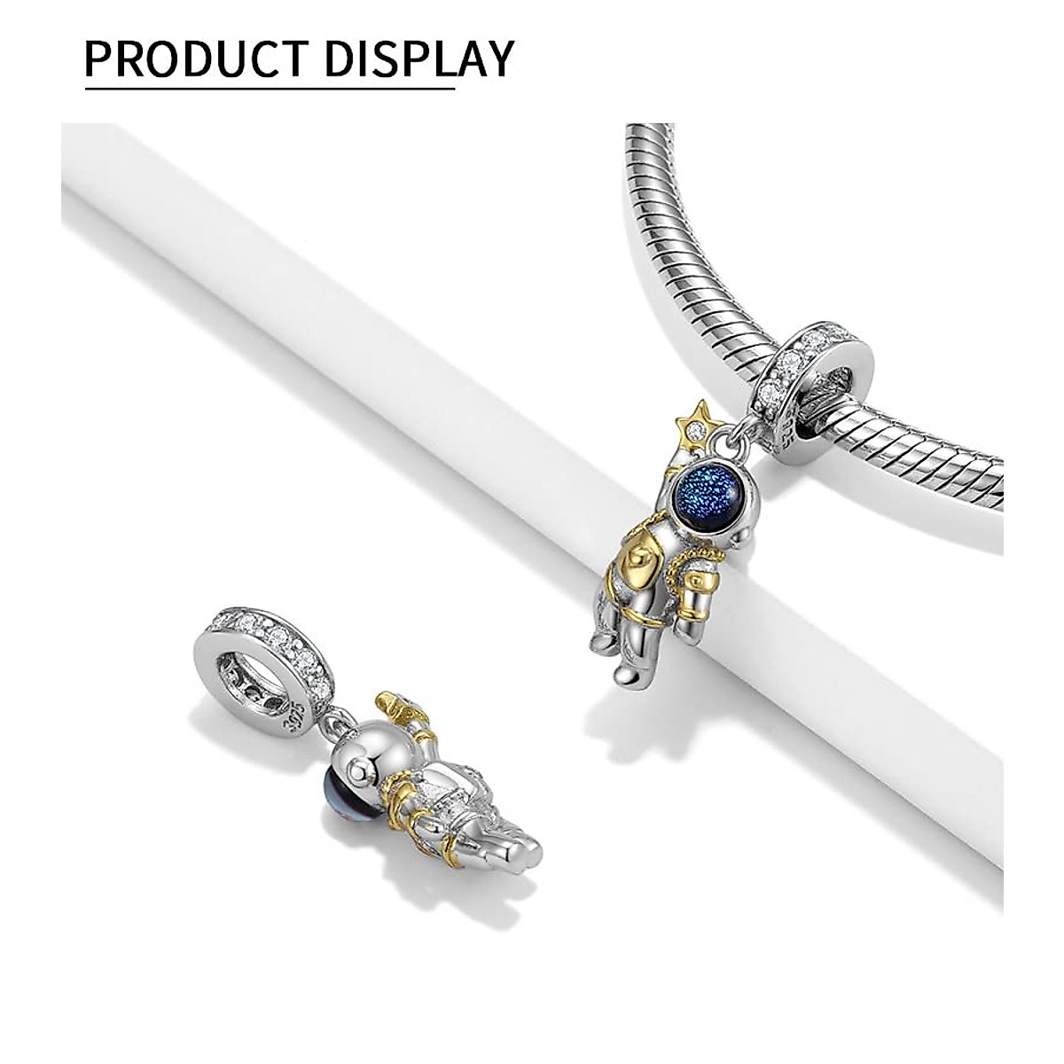 CHTLOR Astronaut Dangle Charm Star picker Charm 925 Sterling Silver Pendant women's necklace bracelet DIY accessories Fit for European Charm Bracelet