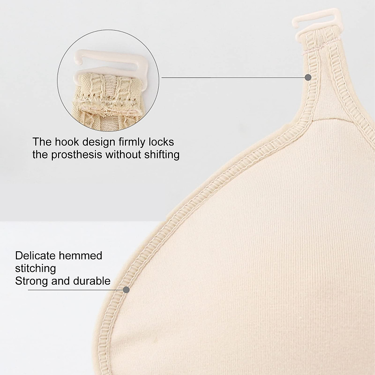 Silicone Breast Forms Protective Cover, Sweat Absorbing Refined Edge Stitching Hook Design Elastic Women Mastectomy Prosthesis Cover Bag Cotton for Fake Boobs