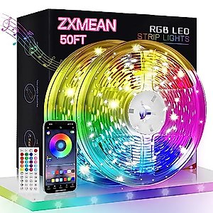 ZXMEAN Led Lights for Bedroom 50ft LED Strip Lights Music Sync Color Changing with Remote and App Control RGB LED Strip, LED Lights for Room Decor Home Party Decoration (2 Rolls of 25ft)