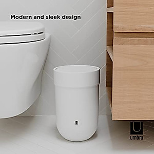 Umbra Touch Waste Can, Small Trash Can with Lid, Swing Lid Waste Basket, Garbage Can with Lid for Washroom/Bathroom, White