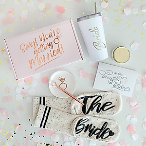Newlywoo Engagement Gift for Bride Box – Gifts for Brides to Be, Engagement Gifts for Her, or Bachelorette Gifts! All-in-One Bride Gift with Bride Tumbler, Socks, Candle & more!