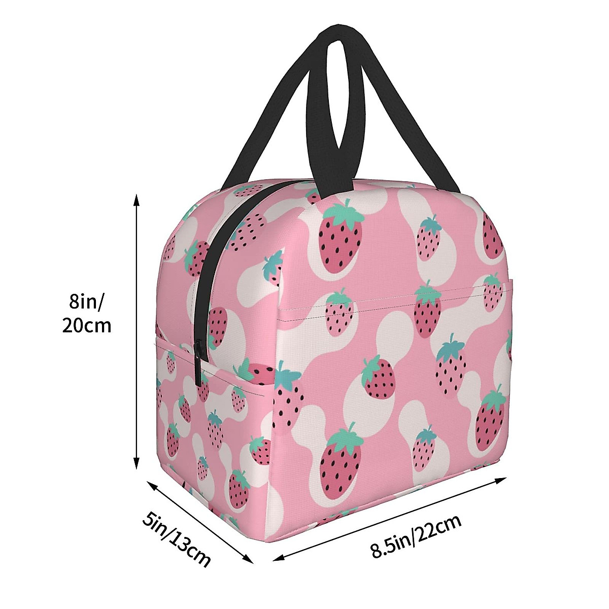 Insulated Lunch Bag Reusable Lunch Box, Cooler Lunch Tote Bag With Front Pocket for Women Men Picnic Office Work, Simple Strawberry Print