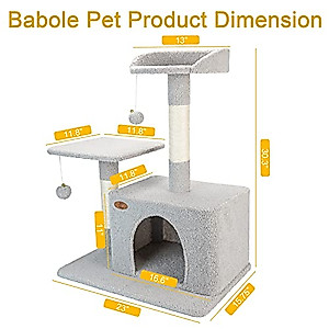 Upgraded Cat Tree for Indoor Cats - Babole Pet 30.3 inch Tall Cat Tower,Cat Condo with Large Perch Spacious Cat Cave and Scratching Post for Kittens,Adult Cats,Cat Furniture with Jump Platform,Grey.