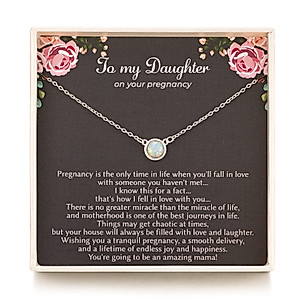 RareLove First Time Mom Gift,Daughter Pregnancy Gift from Mom,Baby Shower Gifts,925 Sterling Silver White Opal Necklace Gift For Mom to be,Expecting Mom,Daughter Push Gift